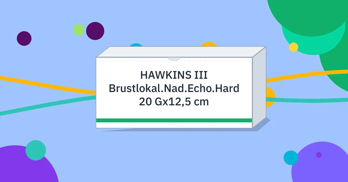 Symbolbild: Packung mit der Aufschrift HAWKINS III Brustlokal.Nad.Echo.Hard 20 Gx12,5 cm (PZN 06772241) – Verfügbarkeit und Bezug in Apotheken in Frankfurt am Main