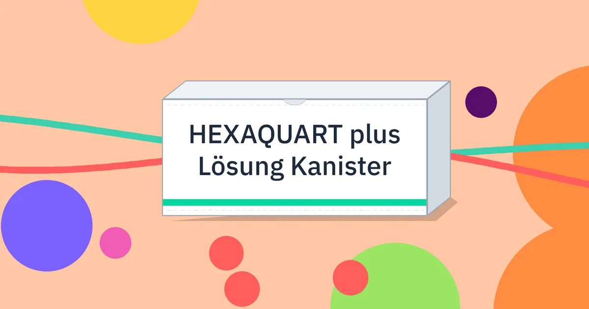 Symbolbild: Packung mit der Aufschrift HEXAQUART plus Lösung Kanister (PZN 00342901) – Verfügbarkeit und Bezug in Apotheken in Frankfurt am Main