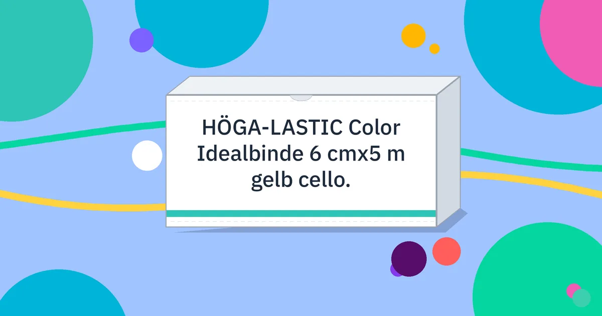 Symbolbild: Packung mit der Aufschrift HÖGA-LASTIC Color Idealbinde 6 cmx5 m gelb cello. (PZN 10917805) – Verfügbarkeit und Bezug in Apotheken in Frankfurt am Main