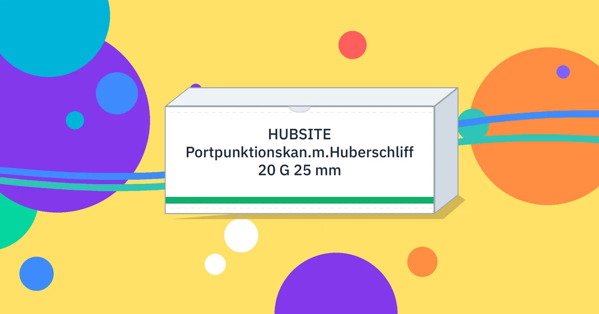 Symbolbild: Packung mit der Aufschrift HUBSITE Portpunktionskan.m.Huberschliff 20 G 25 mm (PZN 14322109) – Verfügbarkeit und Bezug in Apotheken in Frankfurt am Main