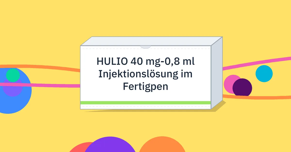 Symbolbild: Packung mit der Aufschrift HULIO 40 mg-0,8 ml Injektionslösung im Fertigpen (PZN 18454670) – Verfügbarkeit und Bezug in Apotheken in Frankfurt am Main