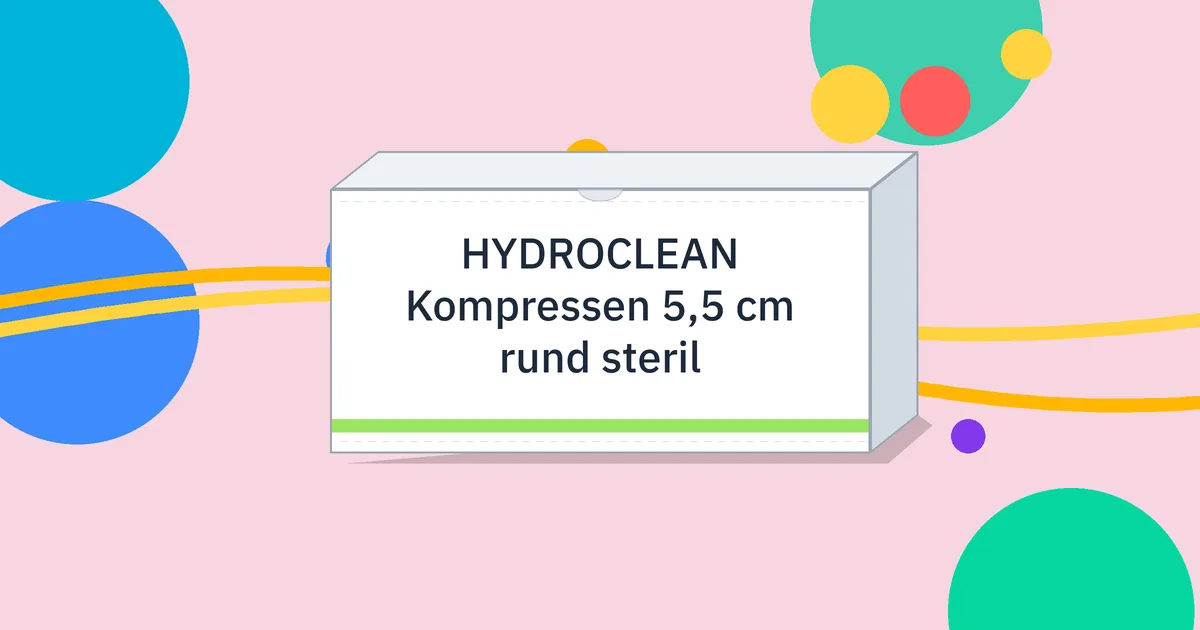 Symbolbild: Packung mit der Aufschrift HYDROCLEAN Kompressen 5,5 cm rund steril (PZN 00127410) – Verfügbarkeit und Bezug in Apotheken in Frankfurt am Main