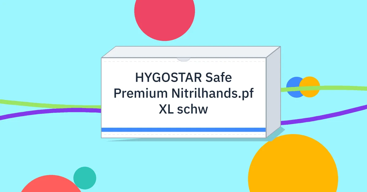 Symbolbild: Packung mit der Aufschrift HYGOSTAR Safe Premium Nitrilhands.pf XL schw (PZN 20772271) – Verfügbarkeit und Bezug in Apotheken in Frankfurt am Main