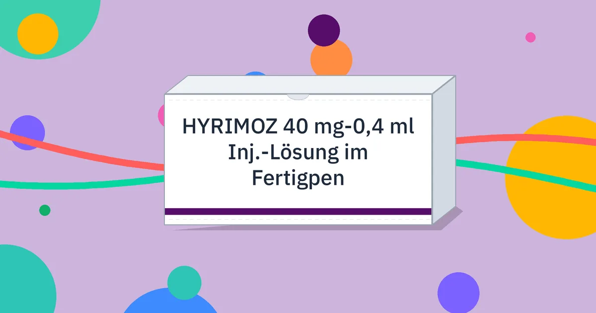 Symbolbild: Packung mit der Aufschrift HYRIMOZ 40 mg-0,4 ml Inj.-Lösung im Fertigpen (PZN 19170348) – Verfügbarkeit und Bezug in Apotheken in Frankfurt am Main
