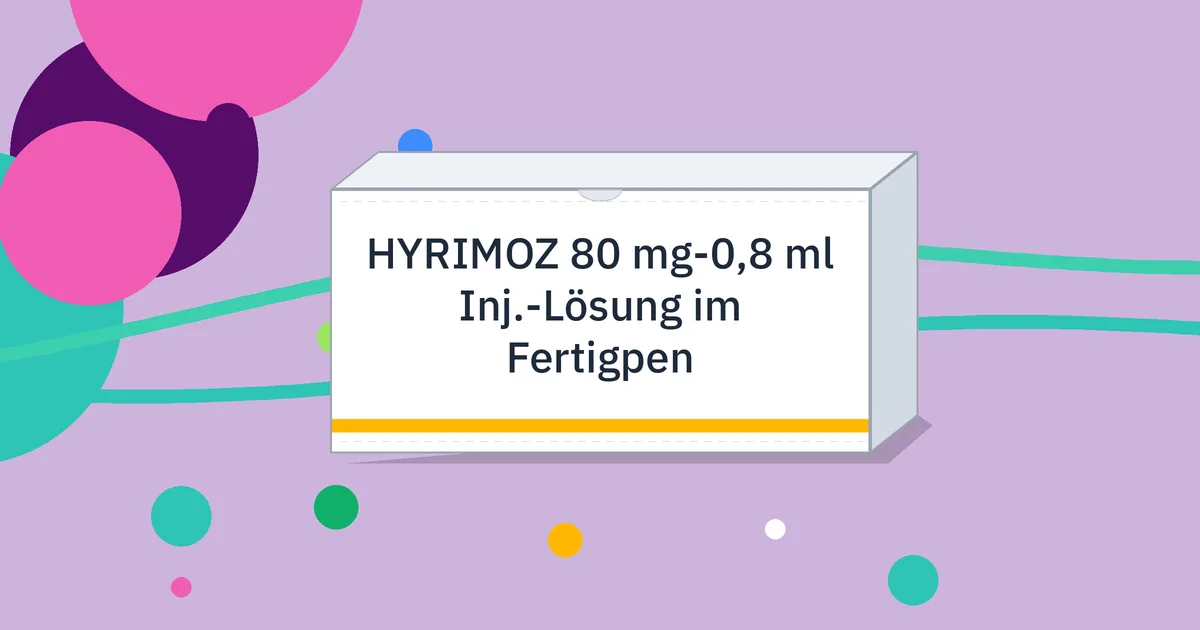 Symbolbild: Packung mit der Aufschrift HYRIMOZ 80 mg-0,8 ml Inj.-Lösung im Fertigpen (PZN 18657516) – Verfügbarkeit und Bezug in Apotheken in Frankfurt am Main