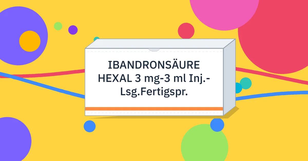 Symbolbild: Packung mit der Aufschrift IBANDRONSÄURE HEXAL 3 mg-3 ml Inj.-Lsg.Fertigspr. (PZN 16842333) – Verfügbarkeit und Bezug in Apotheken in Frankfurt am Main