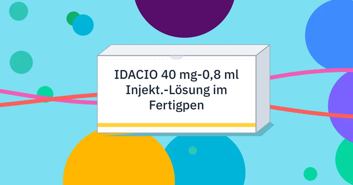 Symbolbild: Packung mit der Aufschrift IDACIO 40 mg-0,8 ml Injekt.-Lösung im Fertigpen (PZN 17249040) – Verfügbarkeit und Bezug in Apotheken in Frankfurt am Main