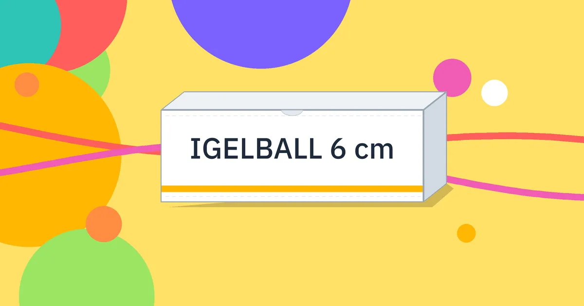 Symbolbild: Packung mit der Aufschrift IGELBALL 6 cm (PZN 10997738) – Verfügbarkeit und Bezug in Apotheken in Frankfurt am Main
