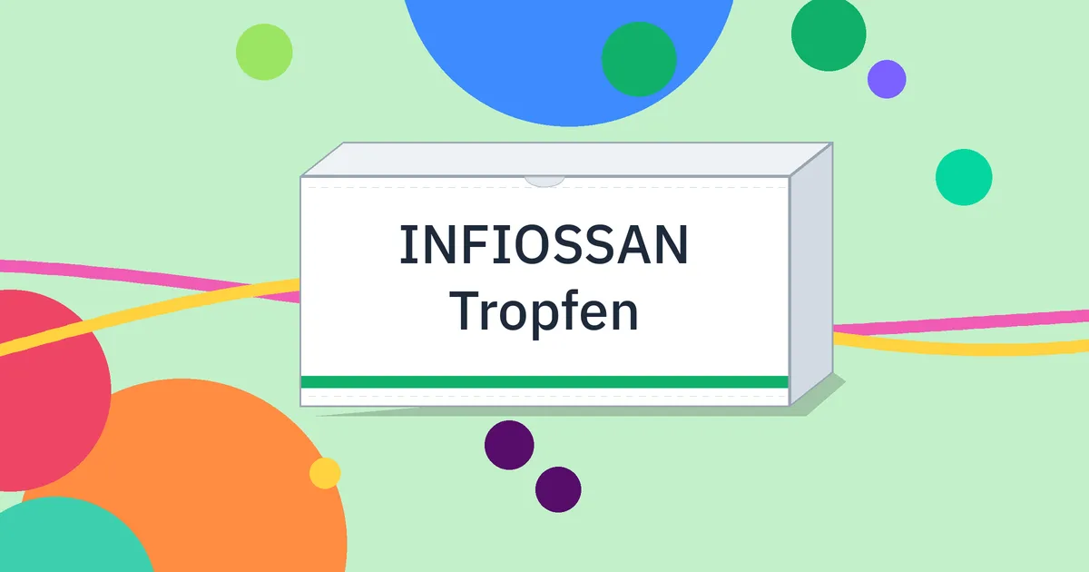 Symbolbild: Packung mit der Aufschrift INFIOSSAN Tropfen (PZN 01681077) – Verfügbarkeit und Bezug in Apotheken in Frankfurt am Main