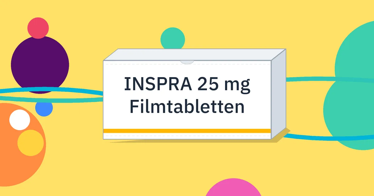 Symbolbild: Packung mit der Aufschrift INSPRA 25 mg Filmtabletten (PZN 04511111) – Verfügbarkeit und Bezug in Apotheken in Frankfurt am Main
