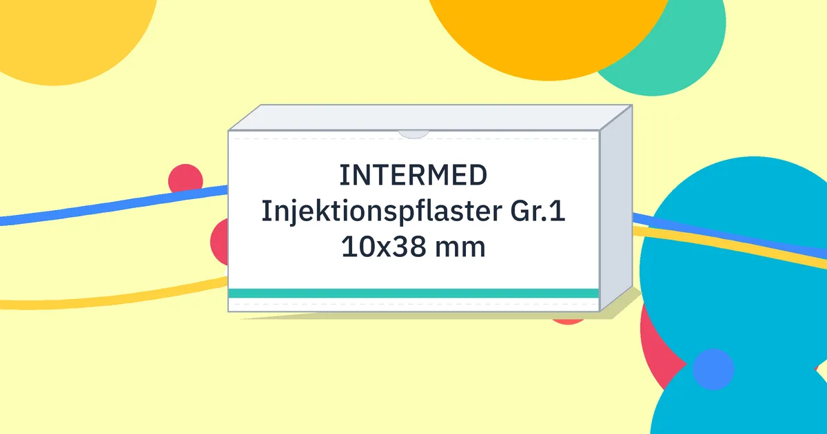 Symbolbild: Packung mit der Aufschrift INTERMED Injektionspflaster Gr.1 10x38 mm (PZN 02641022) – Verfügbarkeit und Bezug in Apotheken in Frankfurt am Main