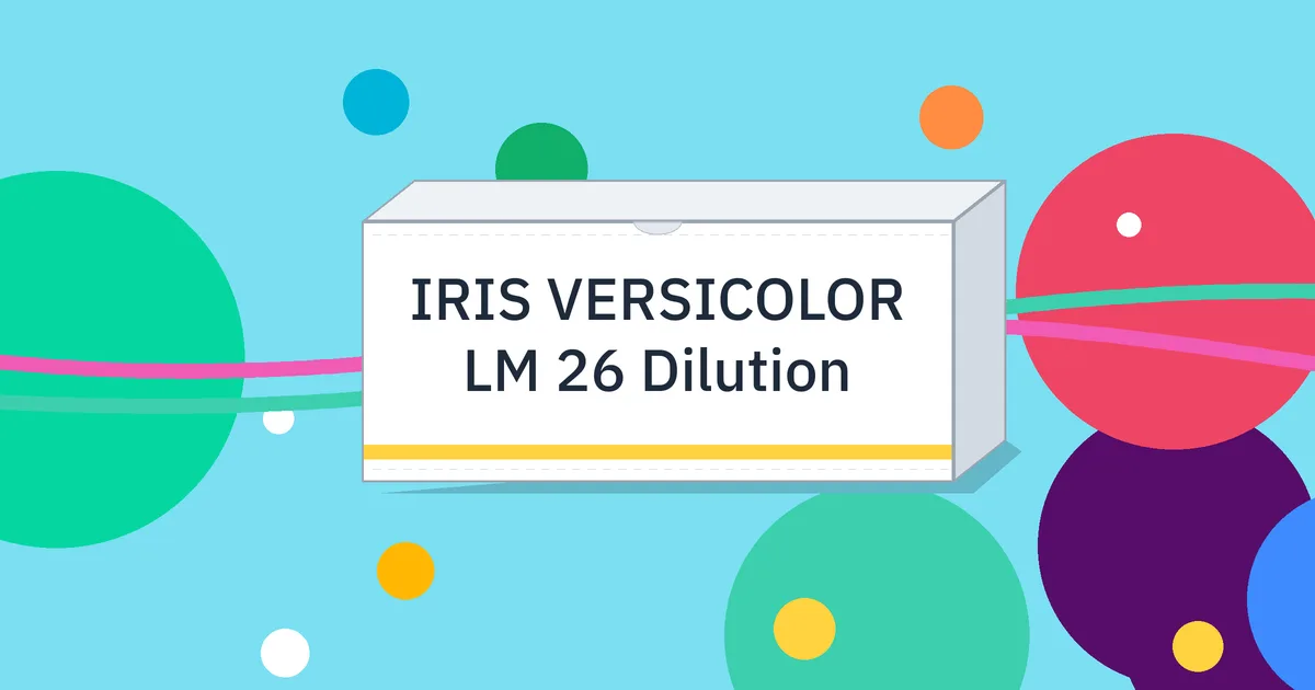 Symbolbild: Packung mit der Aufschrift IRIS VERSICOLOR LM 26 Dilution (PZN 12914969) – Verfügbarkeit und Bezug in Apotheken in Frankfurt am Main
