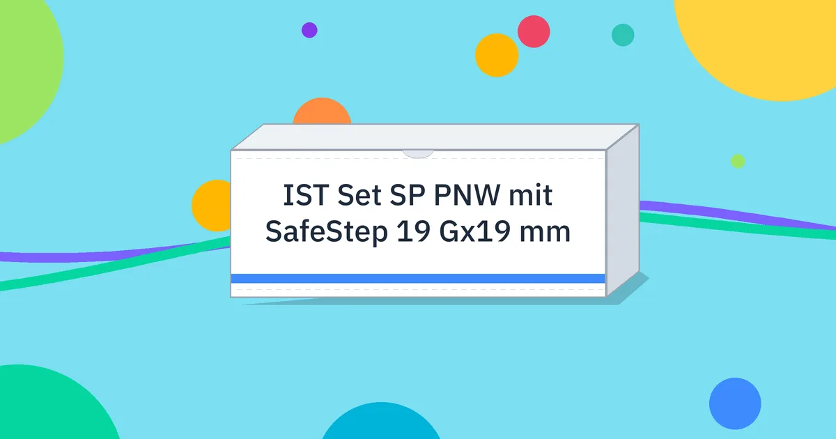 Symbolbild: Packung mit der Aufschrift IST Set SP PNW mit SafeStep 19 Gx19 mm (PZN 19289115) – Verfügbarkeit und Bezug in Apotheken in Frankfurt am Main