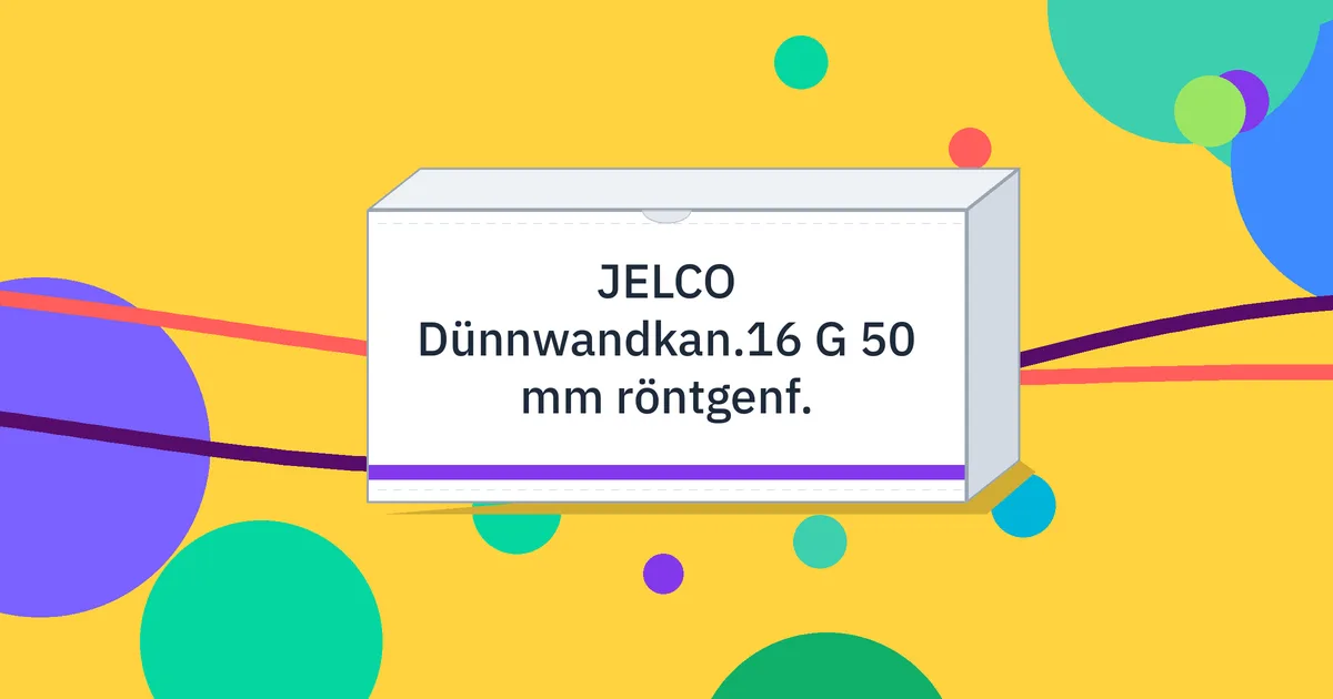 Symbolbild: Packung mit der Aufschrift JELCO Dünnwandkan.16 G 50 mm röntgenf. (PZN 00912735) – Verfügbarkeit und Bezug in Apotheken in Frankfurt am Main
