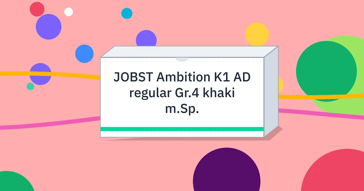 Symbolbild: Packung mit der Aufschrift JOBST Ambition K1 AD regular Gr.4 khaki m.Sp. (PZN 11020253) – Verfügbarkeit und Bezug in Apotheken in Frankfurt am Main