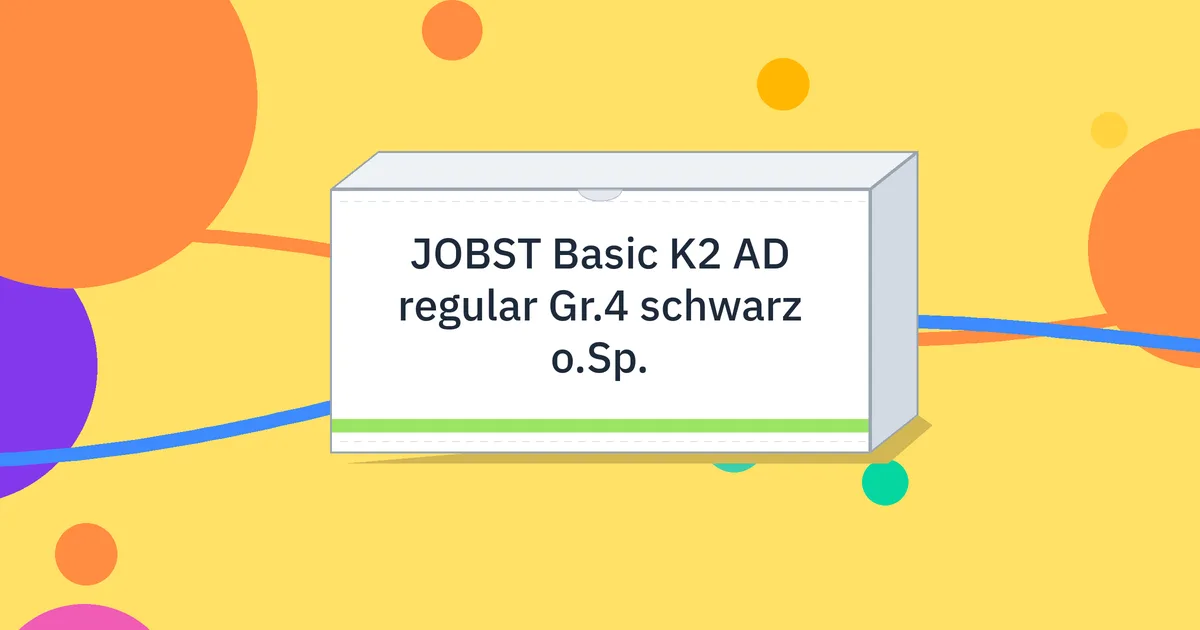 Symbolbild: Packung mit der Aufschrift JOBST Basic K2 AD regular Gr.4 schwarz o.Sp. (PZN 15311125) – Verfügbarkeit und Bezug in Apotheken in Frankfurt am Main