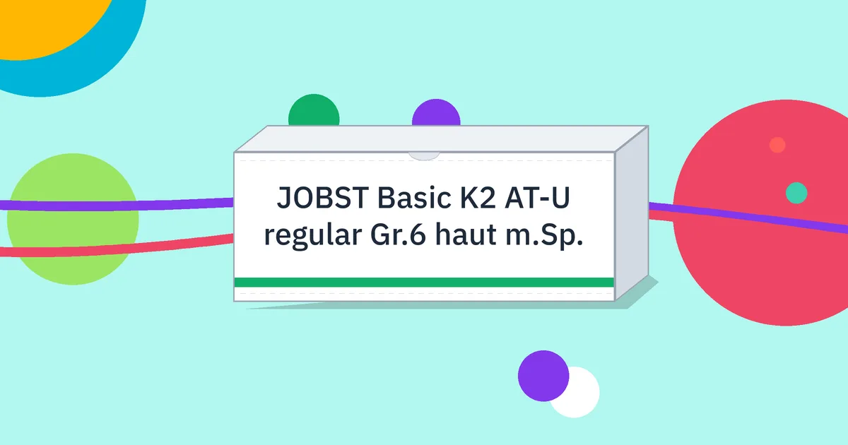 Symbolbild: Packung mit der Aufschrift JOBST Basic K2 AT-U regular Gr.6 haut m.Sp. (PZN 13060765) – Verfügbarkeit und Bezug in Apotheken in Frankfurt am Main