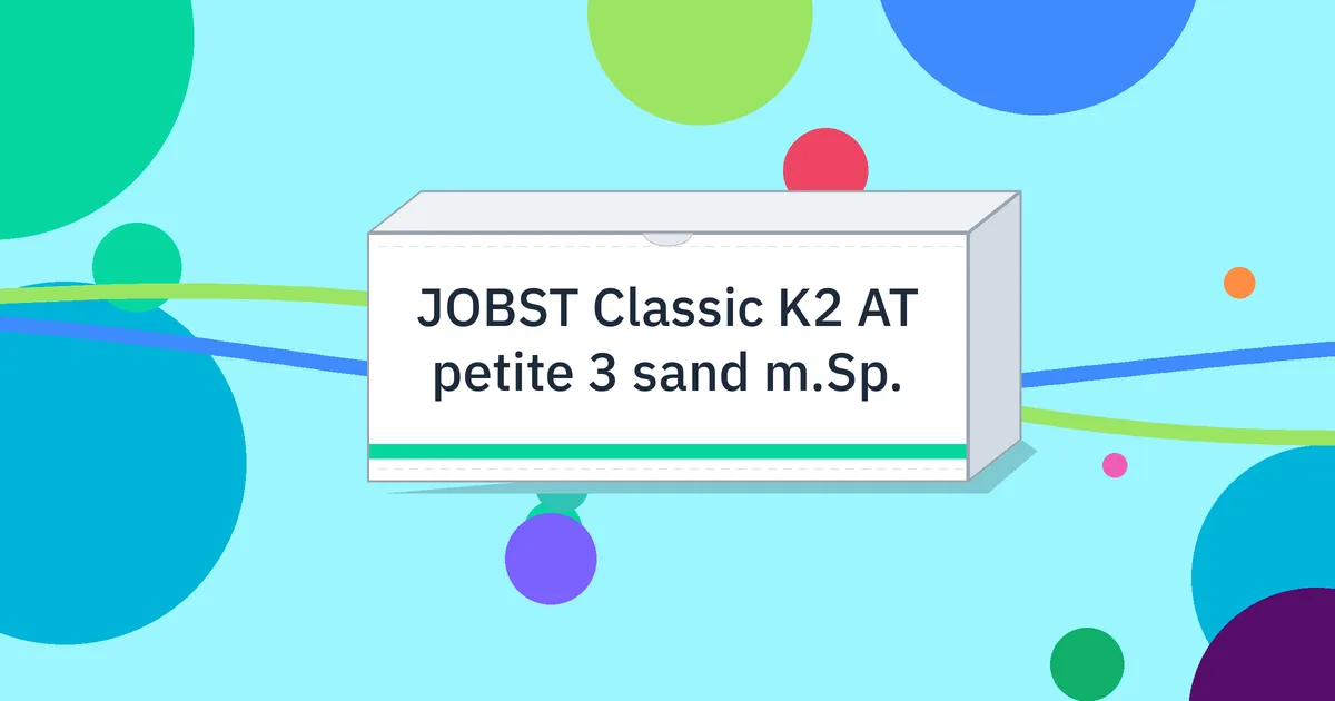 Symbolbild: Packung mit der Aufschrift JOBST Classic K2 AT petite 3 sand m.Sp. (PZN 10728731) – Verfügbarkeit und Bezug in Apotheken in Frankfurt am Main