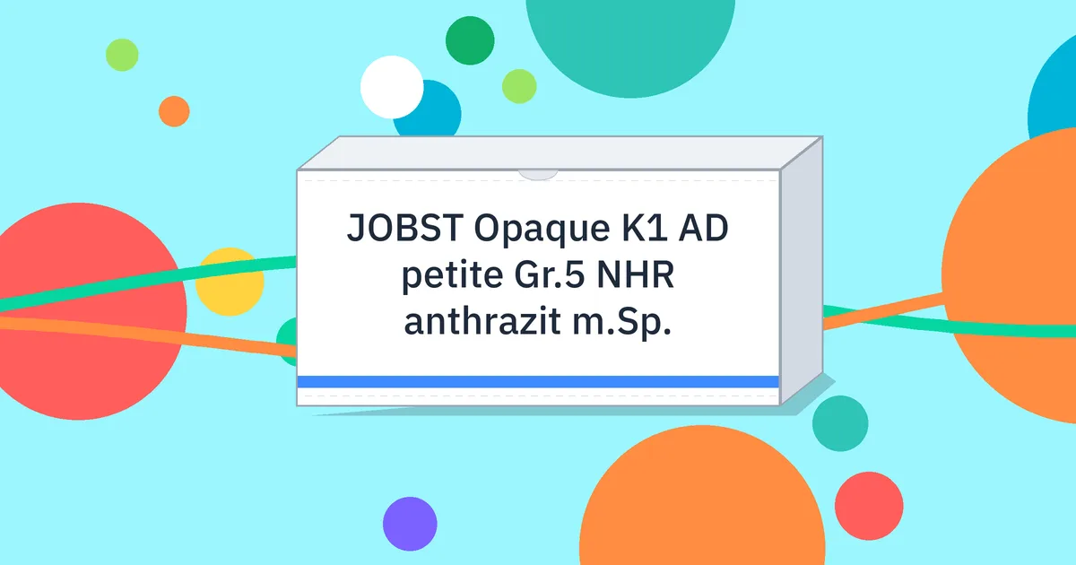 Symbolbild: Packung mit der Aufschrift JOBST Opaque K1 AD petite Gr.5 NHR anthrazit m.Sp. (PZN 16264741) – Verfügbarkeit und Bezug in Apotheken in Frankfurt am Main