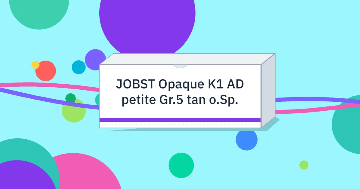 Symbolbild: Packung mit der Aufschrift JOBST Opaque K1 AD petite Gr.5 tan o.Sp. (PZN 16264072) – Verfügbarkeit und Bezug in Apotheken in Frankfurt am Main