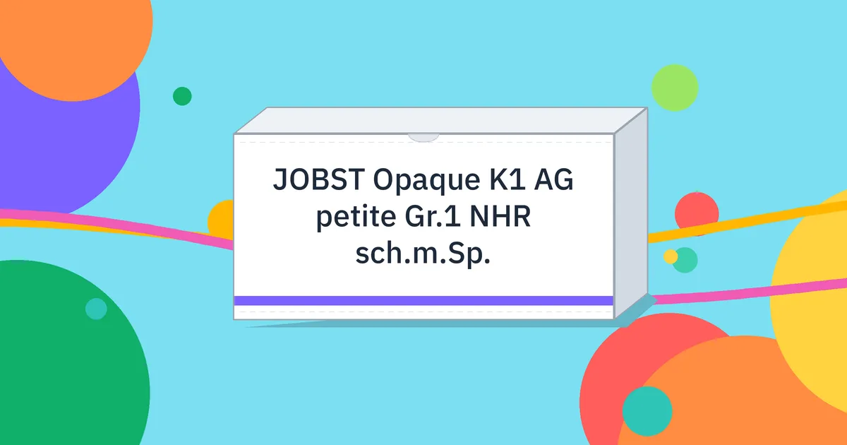 Symbolbild: Packung mit der Aufschrift JOBST Opaque K1 AG petite Gr.1 NHR sch.m.Sp. (PZN 13084671) – Verfügbarkeit und Bezug in Apotheken in Frankfurt am Main
