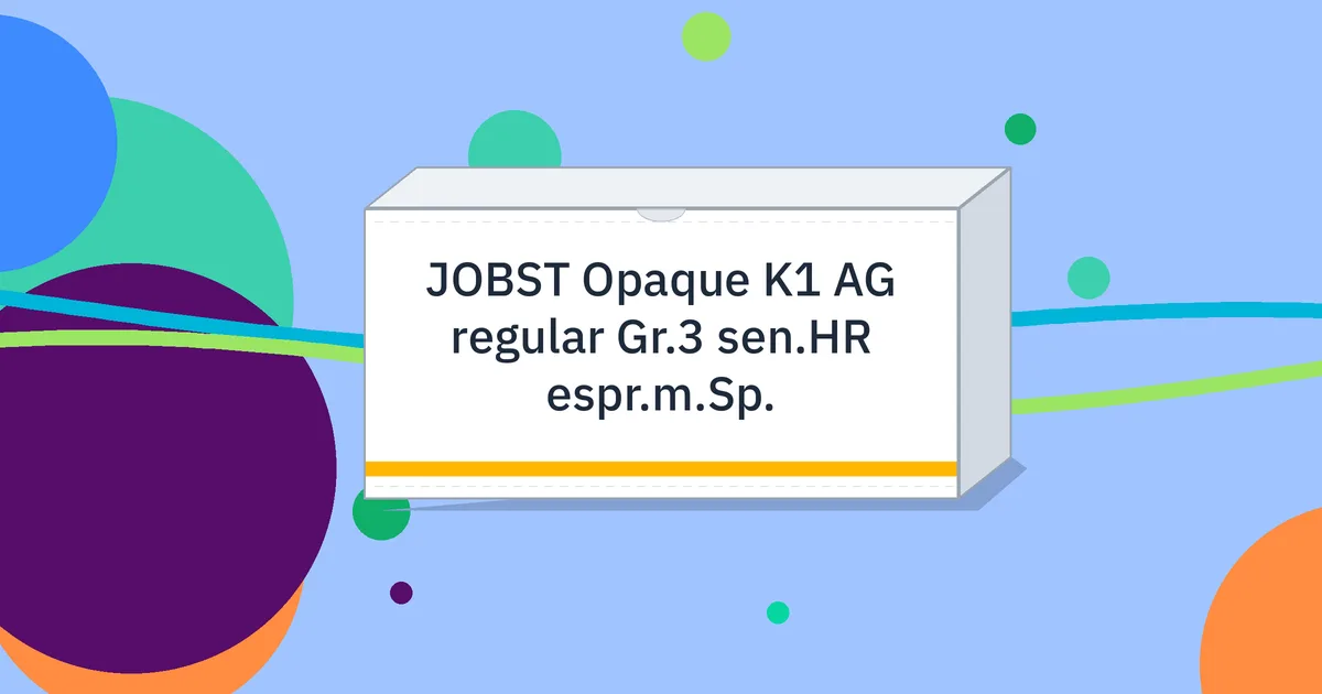 Symbolbild: Packung mit der Aufschrift JOBST Opaque K1 AG regular Gr.3 sen.HR espr.m.Sp. (PZN 16267544) – Verfügbarkeit und Bezug in Apotheken in Frankfurt am Main