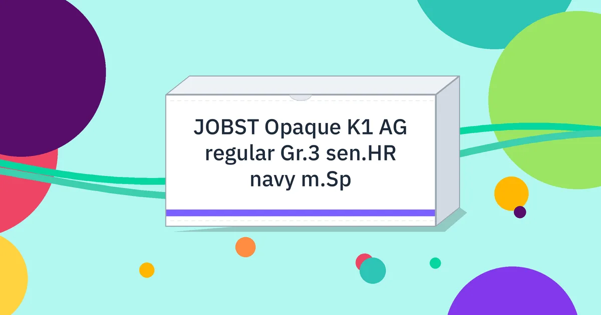 Symbolbild: Packung mit der Aufschrift JOBST Opaque K1 AG regular Gr.3 sen.HR navy m.Sp (PZN 13092587) – Verfügbarkeit und Bezug in Apotheken in Frankfurt am Main