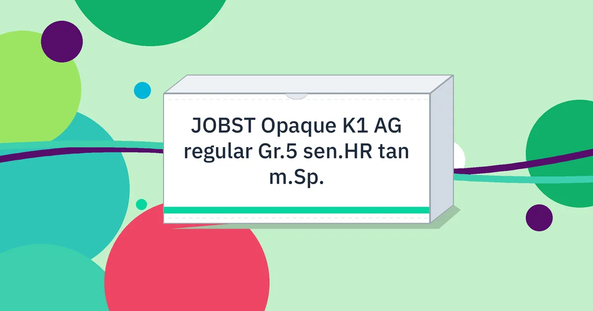 Symbolbild: Packung mit der Aufschrift JOBST Opaque K1 AG regular Gr.5 sen.HR tan m.Sp. (PZN 16266734) – Verfügbarkeit und Bezug in Apotheken in Frankfurt am Main