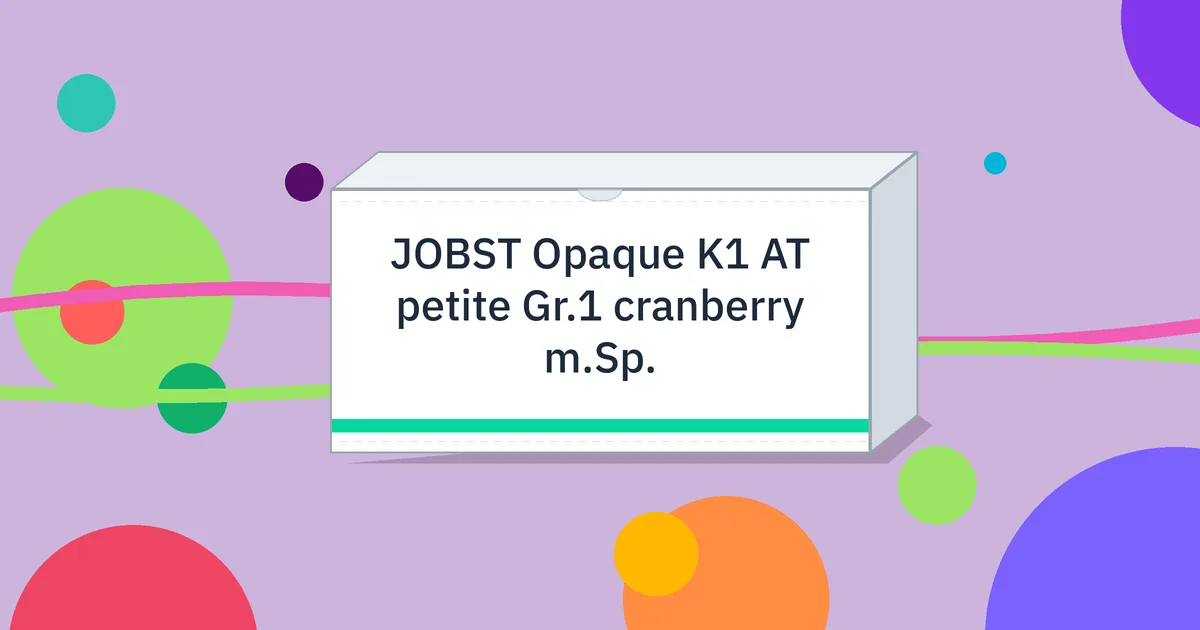 Symbolbild: Packung mit der Aufschrift JOBST Opaque K1 AT petite Gr.1 cranberry m.Sp. (PZN 13103523) – Verfügbarkeit und Bezug in Apotheken in Frankfurt am Main