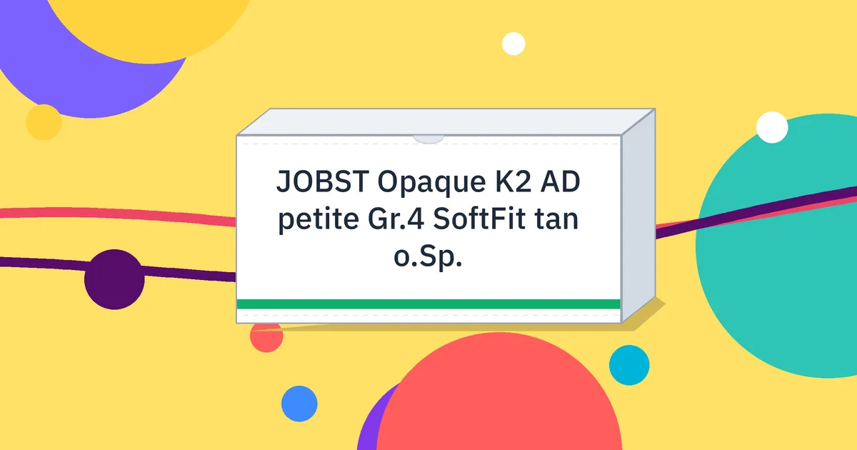 Symbolbild: Packung mit der Aufschrift JOBST Opaque K2 AD petite Gr.4 SoftFit tan o.Sp. (PZN 16279027) – Verfügbarkeit und Bezug in Apotheken in Frankfurt am Main