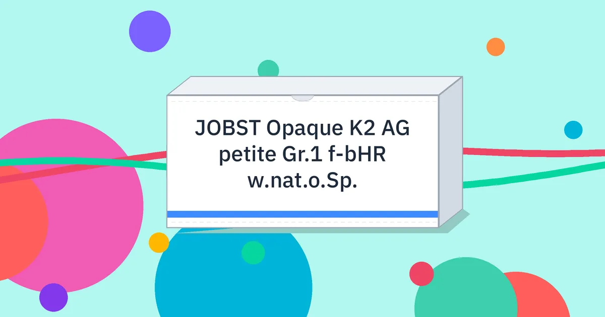 Symbolbild: Packung mit der Aufschrift JOBST Opaque K2 AG petite Gr.1 f-bHR w.nat.o.Sp. (PZN 11255559) – Verfügbarkeit und Bezug in Apotheken in Frankfurt am Main