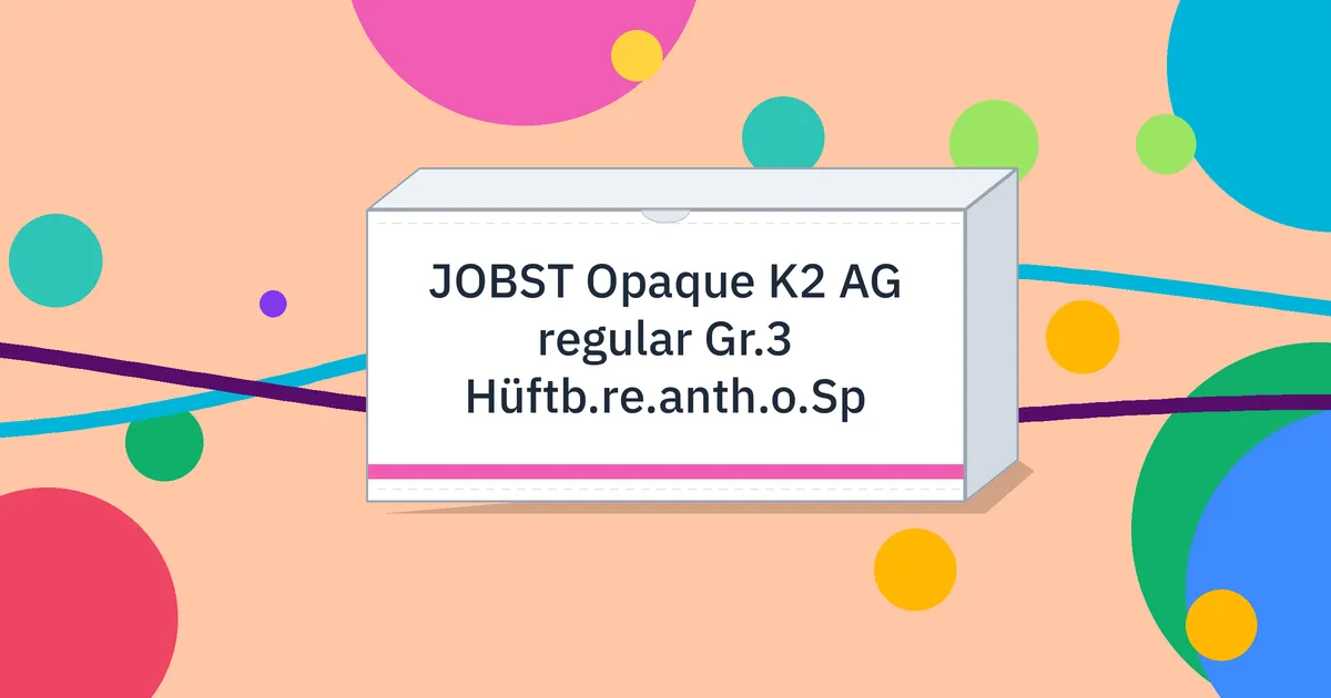 Symbolbild: Packung mit der Aufschrift JOBST Opaque K2 AG regular Gr.3 Hüftb.re.anth.o.Sp (PZN 16287541) – Verfügbarkeit und Bezug in Apotheken in Frankfurt am Main