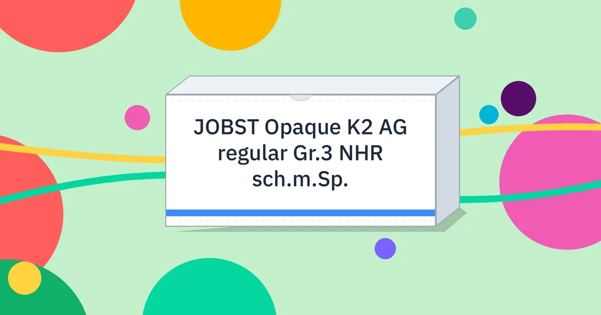 Symbolbild: Packung mit der Aufschrift JOBST Opaque K2 AG regular Gr.3 NHR sch.m.Sp. (PZN 10723478) – Verfügbarkeit und Bezug in Apotheken in Frankfurt am Main