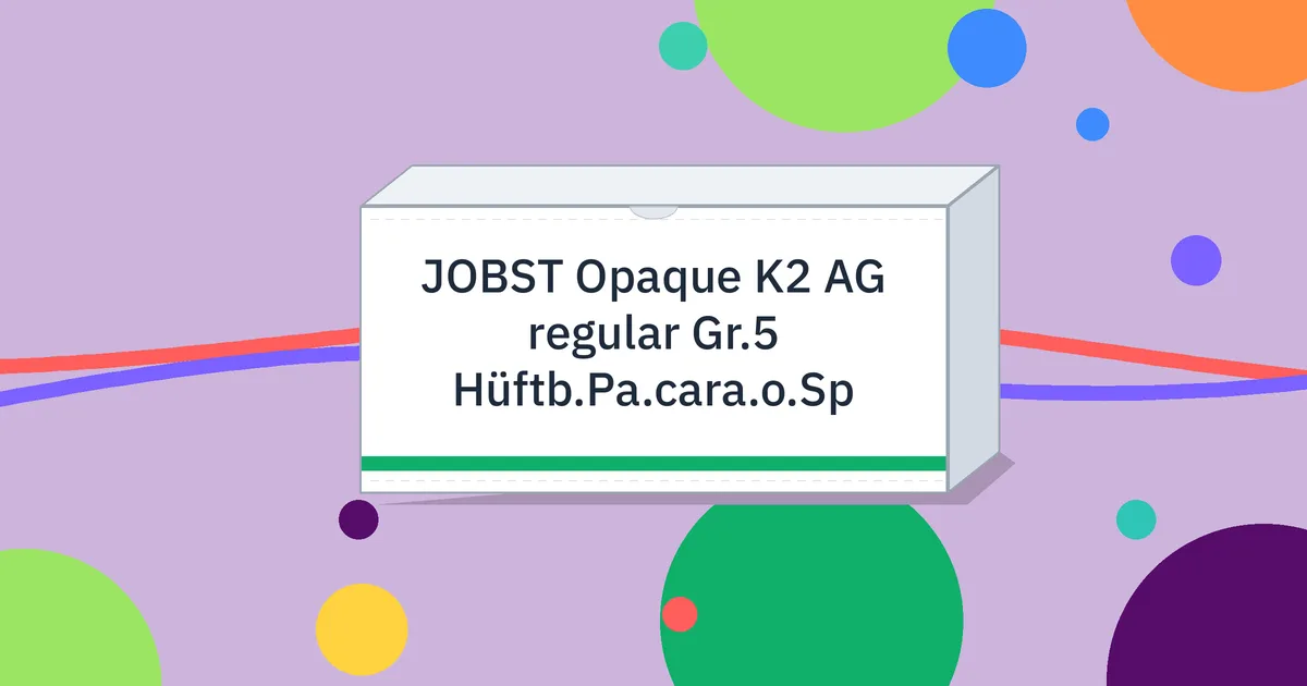 Symbolbild: Packung mit der Aufschrift JOBST Opaque K2 AG regular Gr.5 Hüftb.Pa.cara.o.Sp (PZN 13116856) – Verfügbarkeit und Bezug in Apotheken in Frankfurt am Main