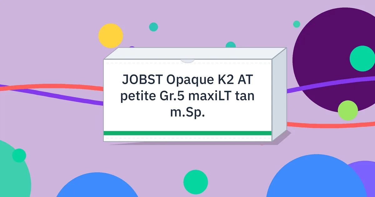 Symbolbild: Packung mit der Aufschrift JOBST Opaque K2 AT petite Gr.5 maxiLT tan m.Sp. (PZN 16291330) – Verfügbarkeit und Bezug in Apotheken in Frankfurt am Main