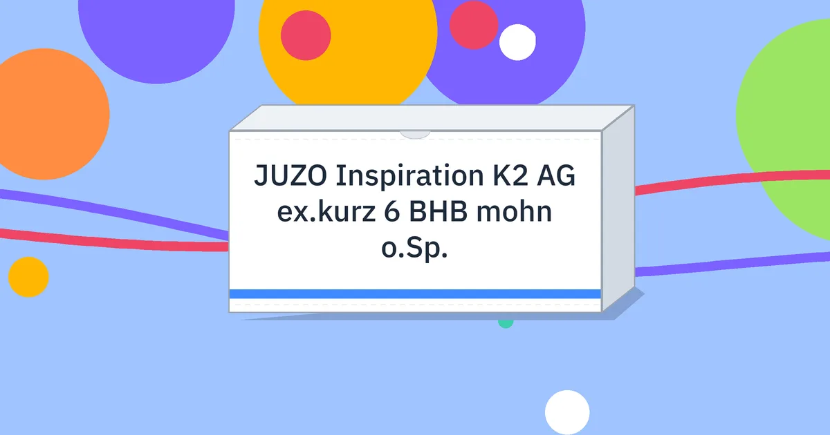 Symbolbild: Packung mit der Aufschrift JUZO Inspiration K2 AG ex.kurz 6 BHB mohn o.Sp. (PZN 14836423) – Verfügbarkeit und Bezug in Apotheken in Frankfurt am Main