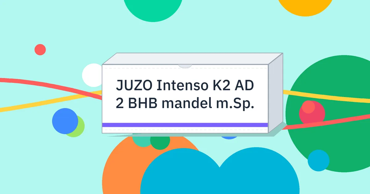 Symbolbild: Packung mit der Aufschrift JUZO Intenso K2 AD 2 BHB mandel m.Sp. (PZN 18613424) – Verfügbarkeit und Bezug in Apotheken in Frankfurt am Main