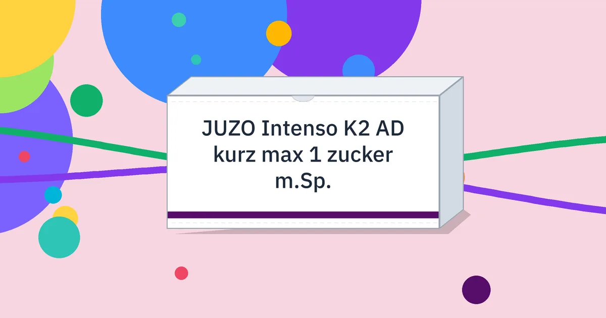 Symbolbild: Packung mit der Aufschrift JUZO Intenso K2 AD kurz max 1 zucker m.Sp. (PZN 18608392) – Verfügbarkeit und Bezug in Apotheken in Frankfurt am Main