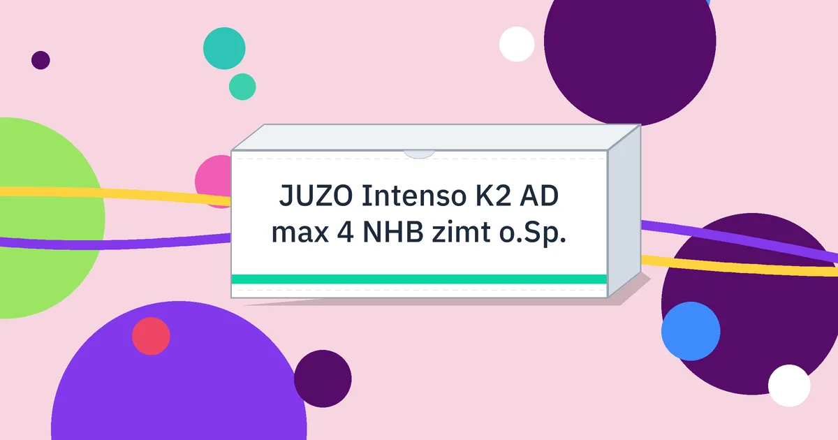 Symbolbild: Packung mit der Aufschrift JUZO Intenso K2 AD max 4 NHB zimt o.Sp. (PZN 18623196) – Verfügbarkeit und Bezug in Apotheken in Frankfurt am Main