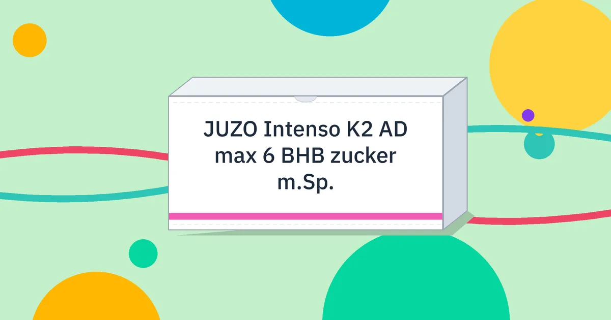 Symbolbild: Packung mit der Aufschrift JUZO Intenso K2 AD max 6 BHB zucker m.Sp. (PZN 18616090) – Verfügbarkeit und Bezug in Apotheken in Frankfurt am Main