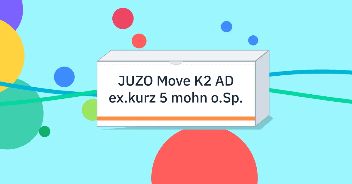 Symbolbild: Packung mit der Aufschrift JUZO Move K2 AD ex.kurz 5 mohn o.Sp. (PZN 18542262) – Verfügbarkeit und Bezug in Apotheken in Frankfurt am Main