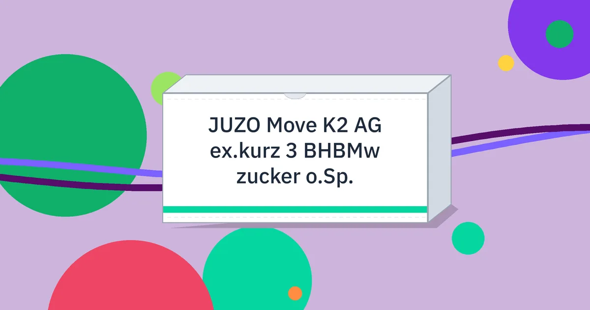 Symbolbild: Packung mit der Aufschrift JUZO Move K2 AG ex.kurz 3 BHBMw zucker o.Sp. (PZN 18534630) – Verfügbarkeit und Bezug in Apotheken in Frankfurt am Main