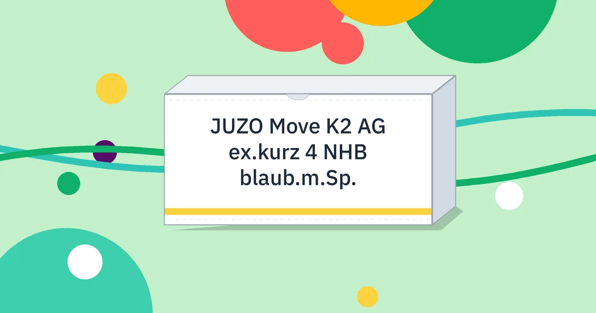 Symbolbild: Packung mit der Aufschrift JUZO Move K2 AG ex.kurz 4 NHB blaub.m.Sp. (PZN 18563229) – Verfügbarkeit und Bezug in Apotheken in Frankfurt am Main