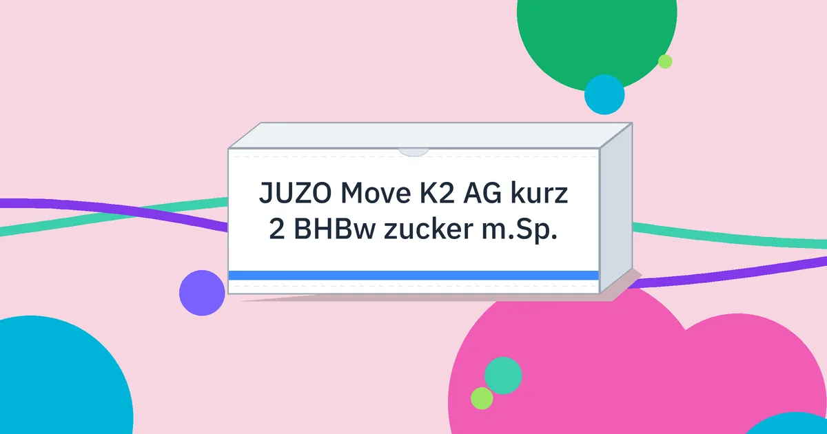 Symbolbild: Packung mit der Aufschrift JUZO Move K2 AG kurz 2 BHBw zucker m.Sp. (PZN 18528285) – Verfügbarkeit und Bezug in Apotheken in Frankfurt am Main
