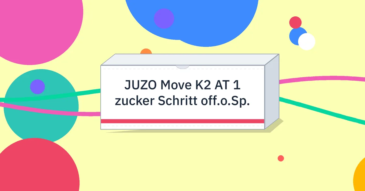 Symbolbild: Packung mit der Aufschrift JUZO Move K2 AT 1 zucker Schritt off.o.Sp. (PZN 20669455) – Verfügbarkeit und Bezug in Apotheken in Frankfurt am Main