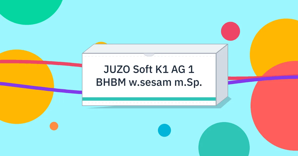 Symbolbild: Packung mit der Aufschrift JUZO Soft K1 AG 1 BHBM w.sesam m.Sp. (PZN 14862811) – Verfügbarkeit und Bezug in Apotheken in Frankfurt am Main