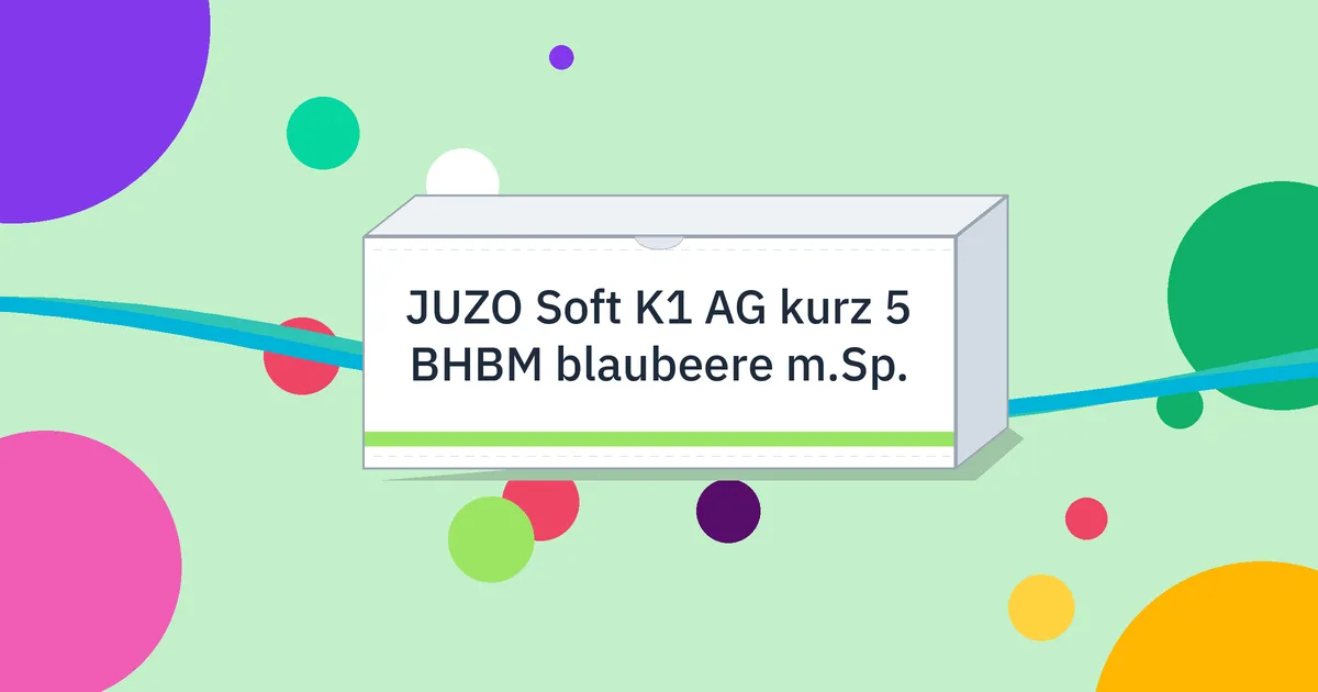 Symbolbild: Packung mit der Aufschrift JUZO Soft K1 AG kurz 5 BHBM blaubeere m.Sp. (PZN 14855780) – Verfügbarkeit und Bezug in Apotheken in Frankfurt am Main