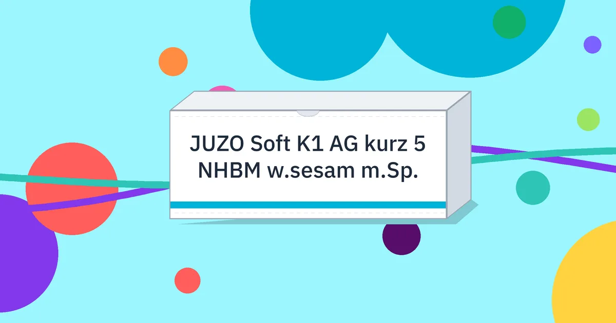 Symbolbild: Packung mit der Aufschrift JUZO Soft K1 AG kurz 5 NHBM w.sesam m.Sp. (PZN 15016544) – Verfügbarkeit und Bezug in Apotheken in Frankfurt am Main