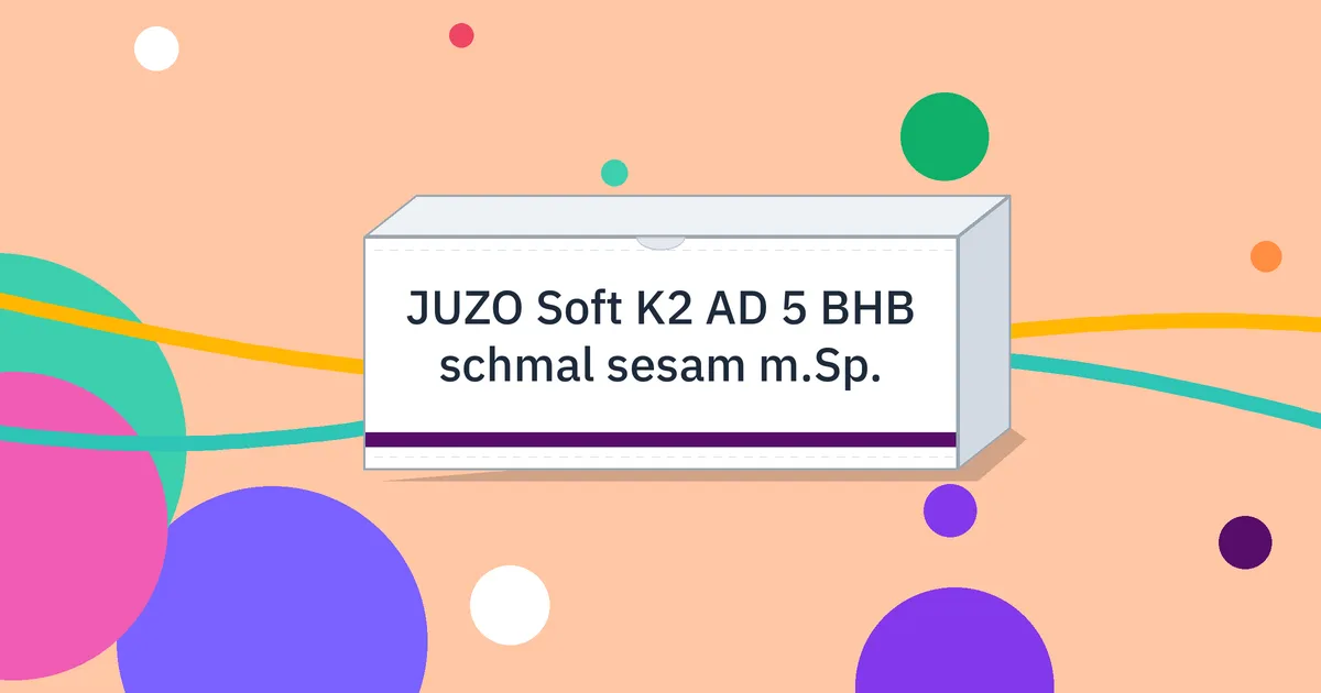 Symbolbild: Packung mit der Aufschrift JUZO Soft K2 AD 5 BHB schmal sesam m.Sp. (PZN 15465070) – Verfügbarkeit und Bezug in Apotheken in Frankfurt am Main
