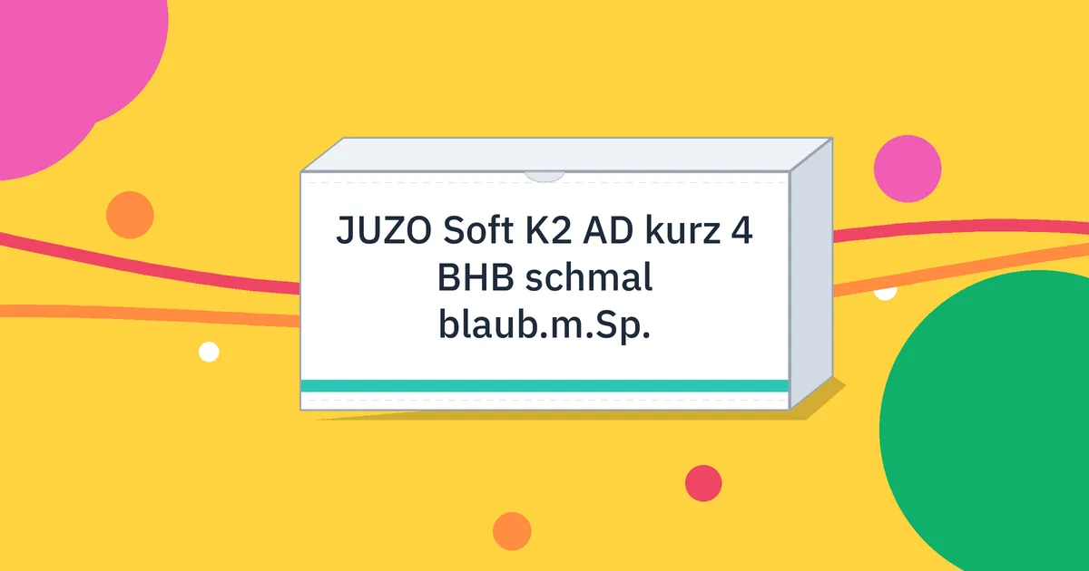 Symbolbild: Packung mit der Aufschrift JUZO Soft K2 AD kurz 4 BHB schmal blaub.m.Sp. (PZN 15465851) – Verfügbarkeit und Bezug in Apotheken in Frankfurt am Main